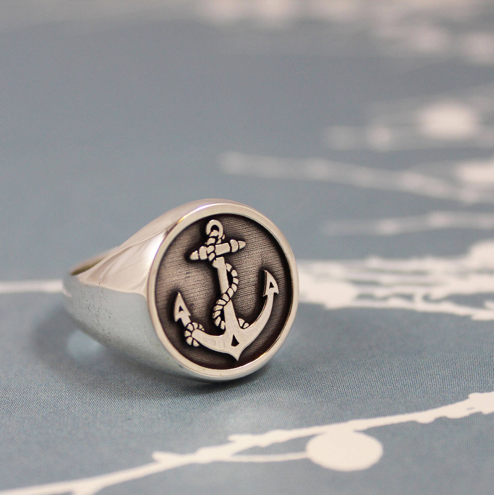 ANCHOR RING / Mens Silver Signet Ring / Anchor Signet Ring / - Etsy