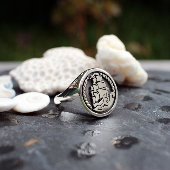 Clipper Ship Silver Signet Ring Rockabilly Jewellery | Etsy