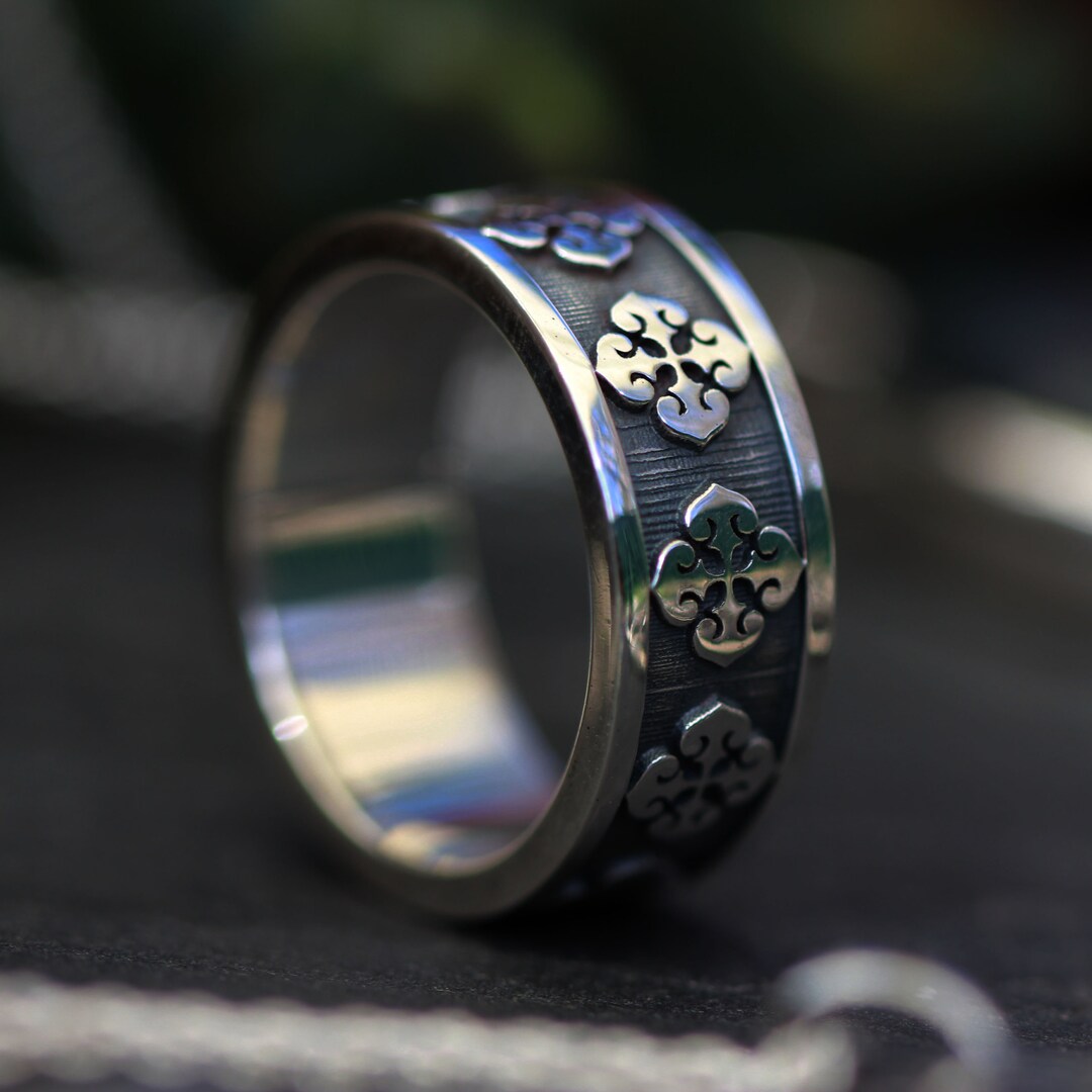 AYLETH, Sterling Silver Band, Mens Ring, Medieval Ring Band, Patterned ...