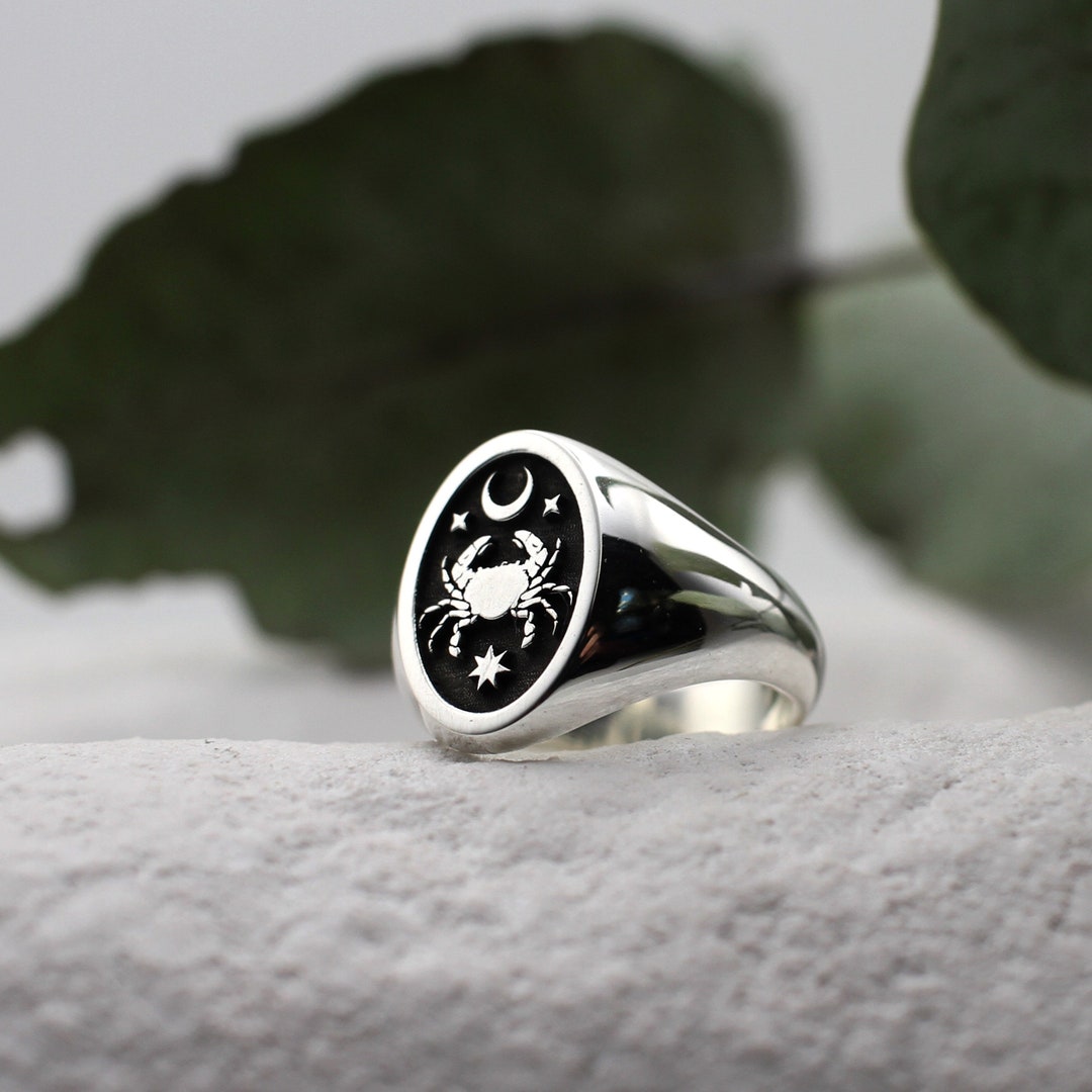 Cancer Signet, Star Sign Ring, Minimalist Zodiac Jewellery, Crab Ring ...