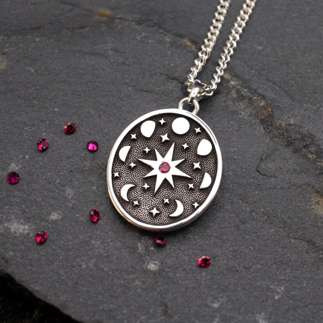 Moon Phase Pendant, Lunar Cycle Necklace, Moon and Stars Necklace - Etsy
