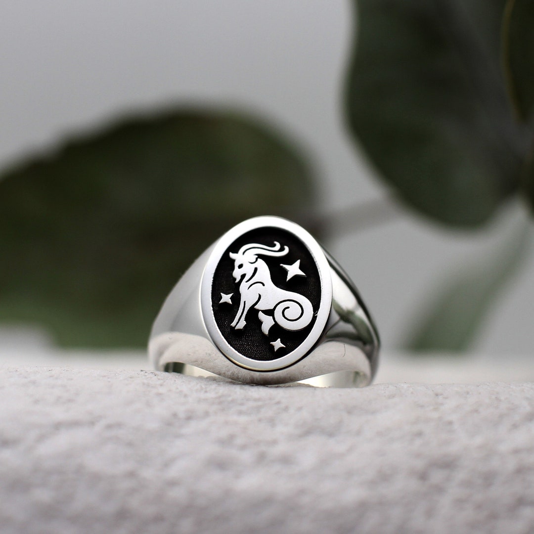 Capricorn Signet Ring, Minimalist Zodiac Jewellery, Oval Signet Ring ...
