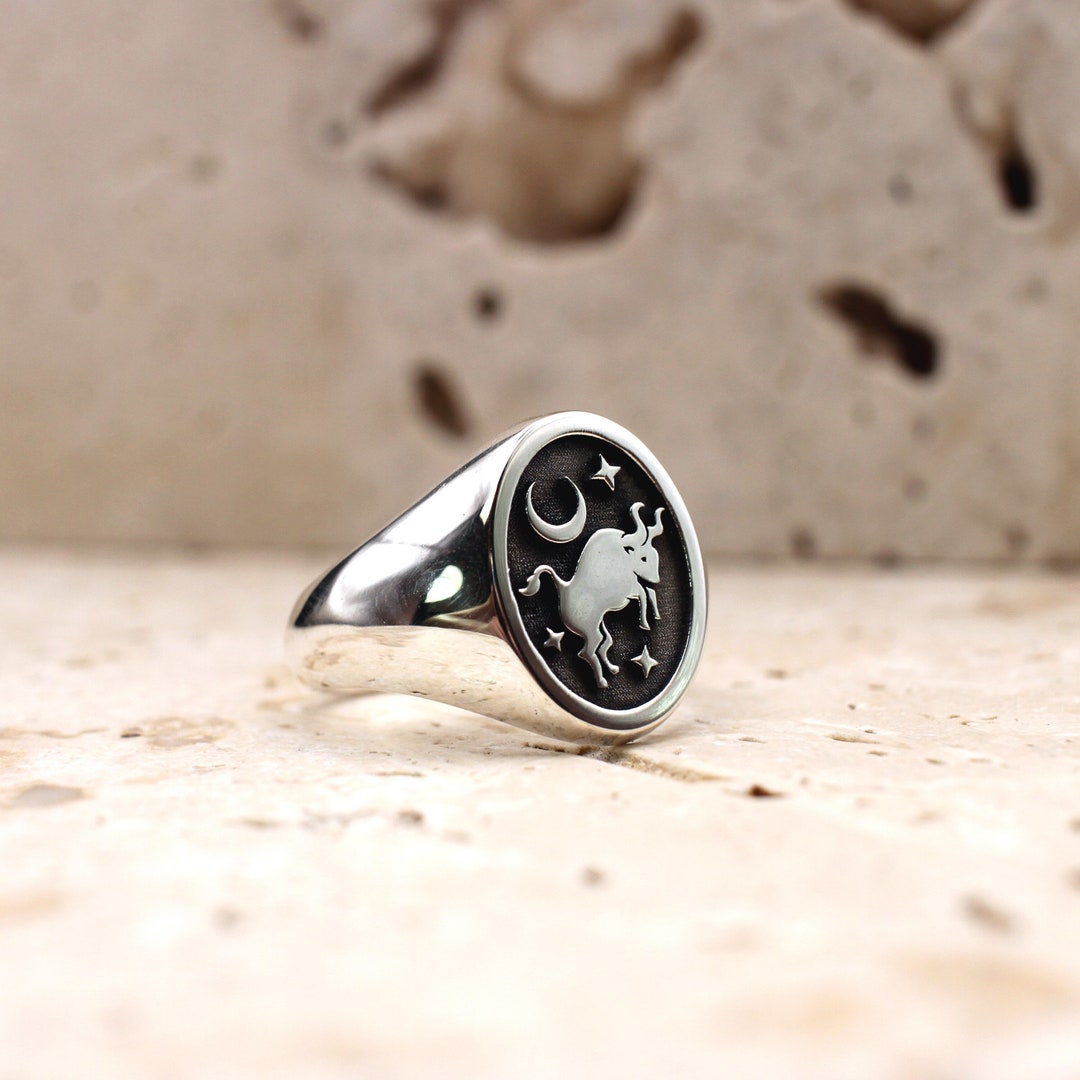 Taurus Signet, Minimalist Zodiac Jewellery, Star Sign Ring, Oval Signet ...