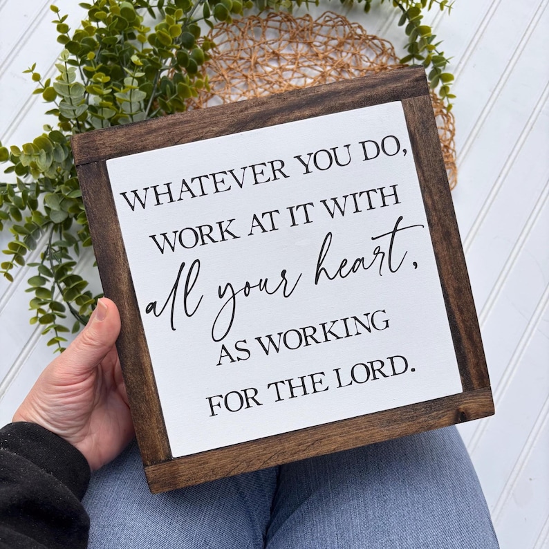 Christian Office Sign, Scripture Wall Art, Farmhouse Wood Sign, Working ...
