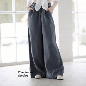 Wide Linen PANTS Handmade Linen Pants Wide Leg Stonewashed Soft Organic ...
