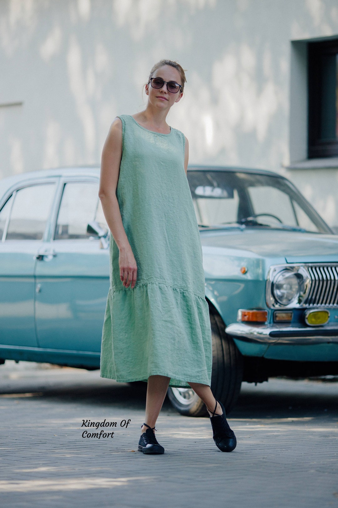 Soft Linen Dress Ruffled Linen Dress Maxi Length Sleeveless - Etsy