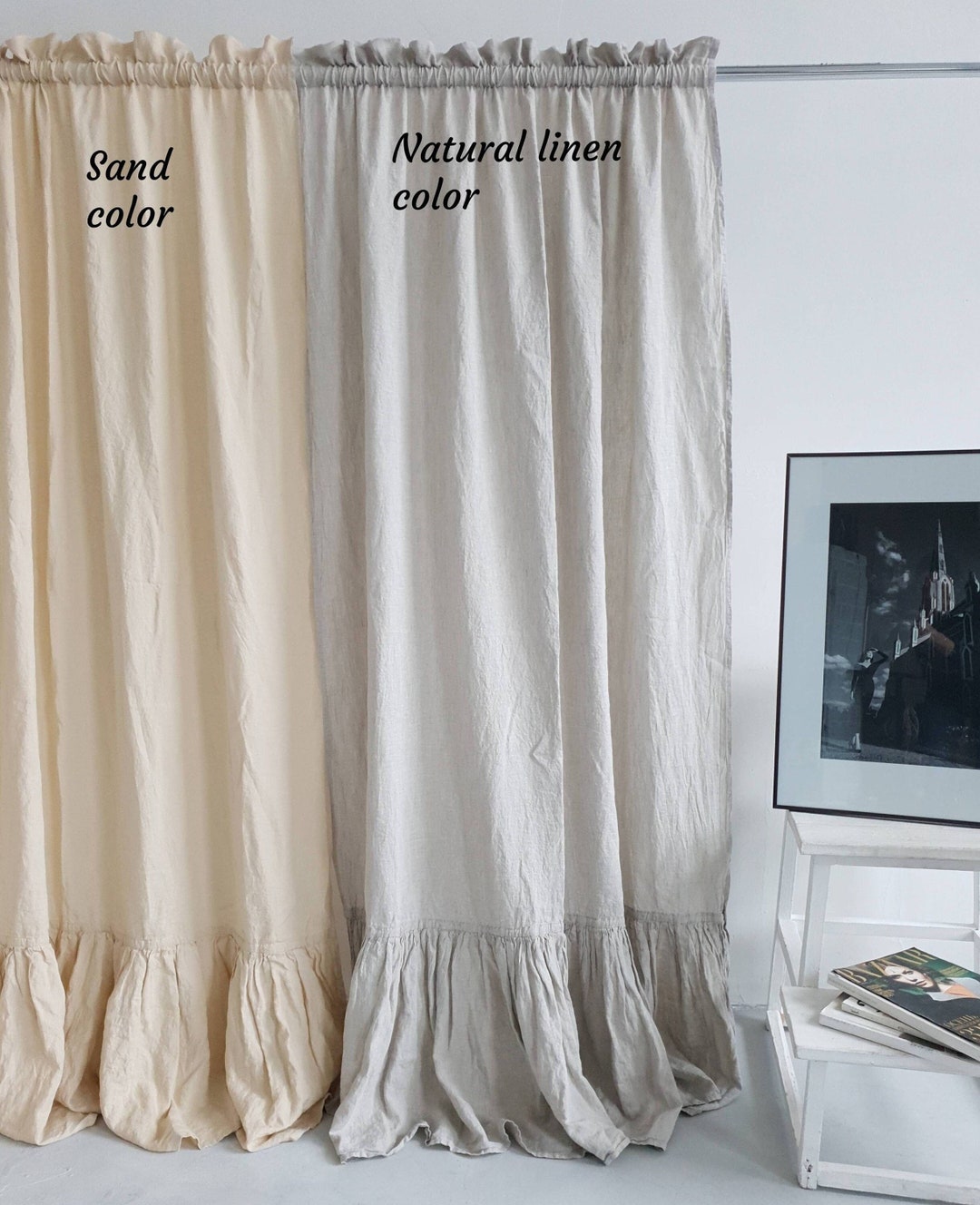 Linen Curtain Ruffled Curtain Panel Linen Valance Linen Farmhouse ...