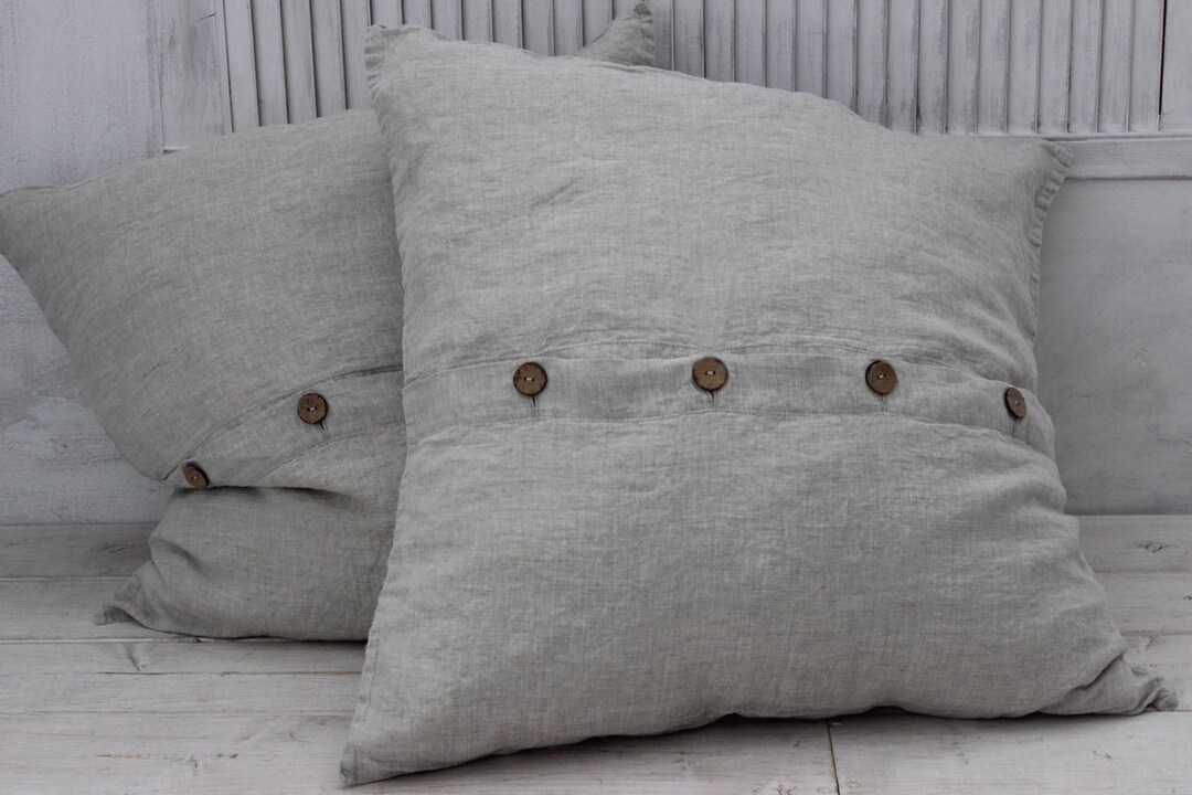 Buttoned Linen Pillow Cover Soft Organic Pure Linen Pillow Case ...