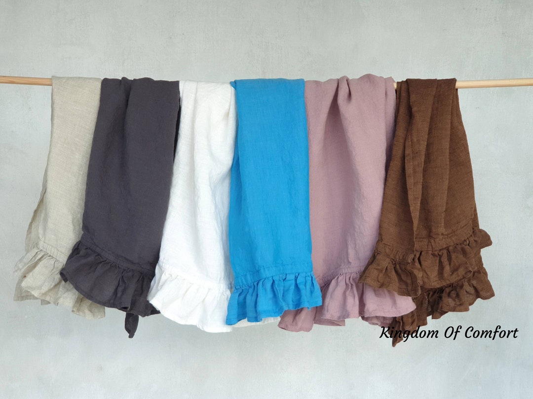 Linen Tea Towels. Soft Organic 100% Linen Towels With Ruffle. Hand ...