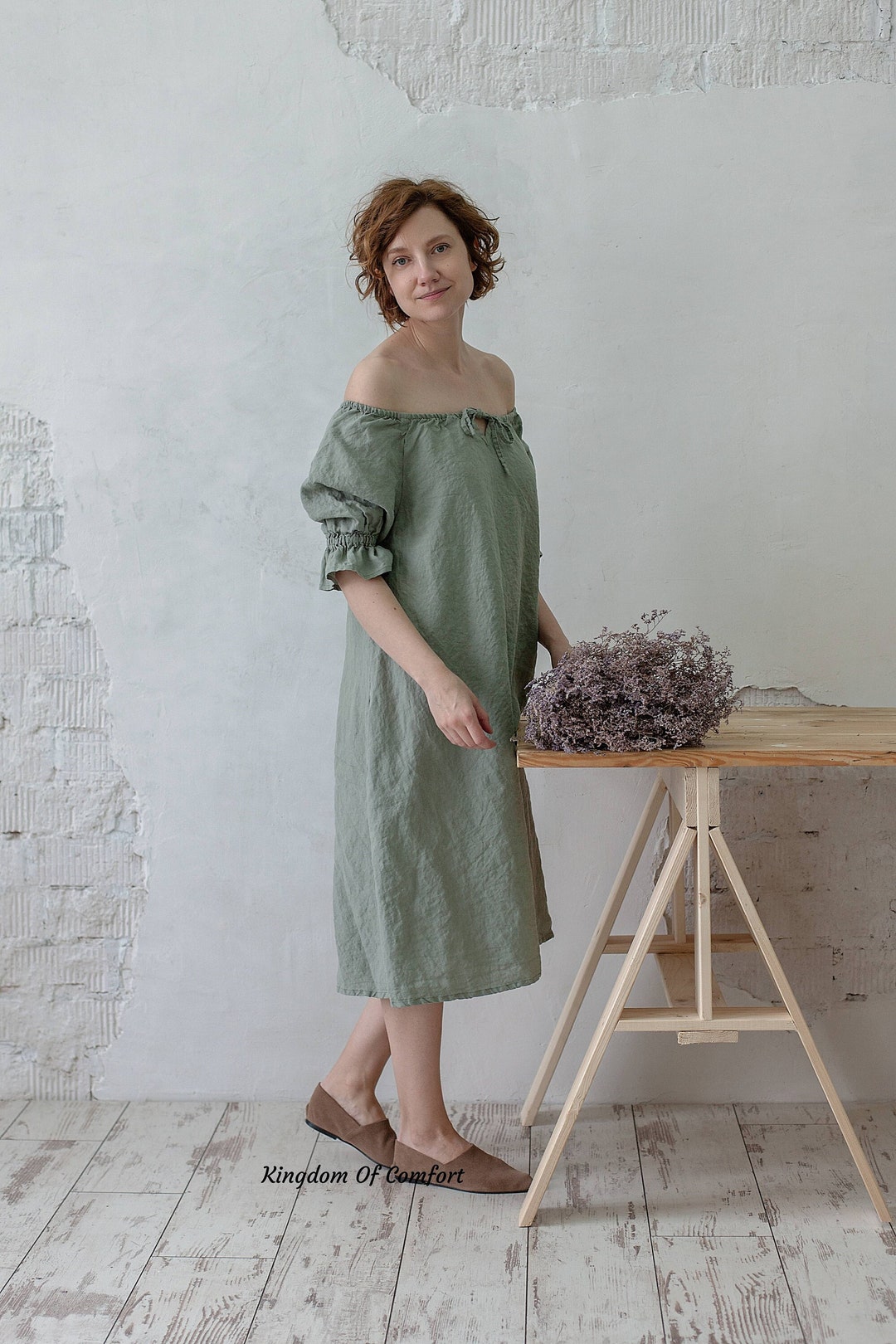 Linen Dress. Elegant Linen Dress Available in 30 Color. Comfy Soft ...