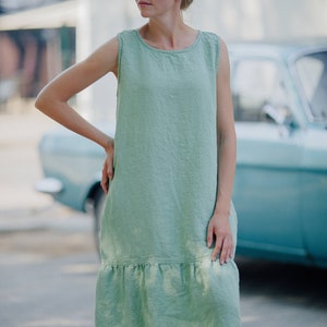 Soft Linen Dress Ruffled Linen Dress Maxi Length Sleeveless Dress ...