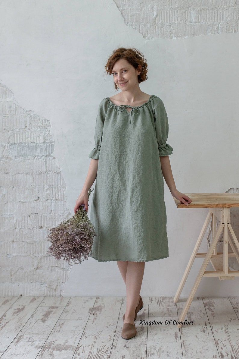 Linen Dress. Elegant Linen Dress Available in 30 Color. Comfy - Etsy