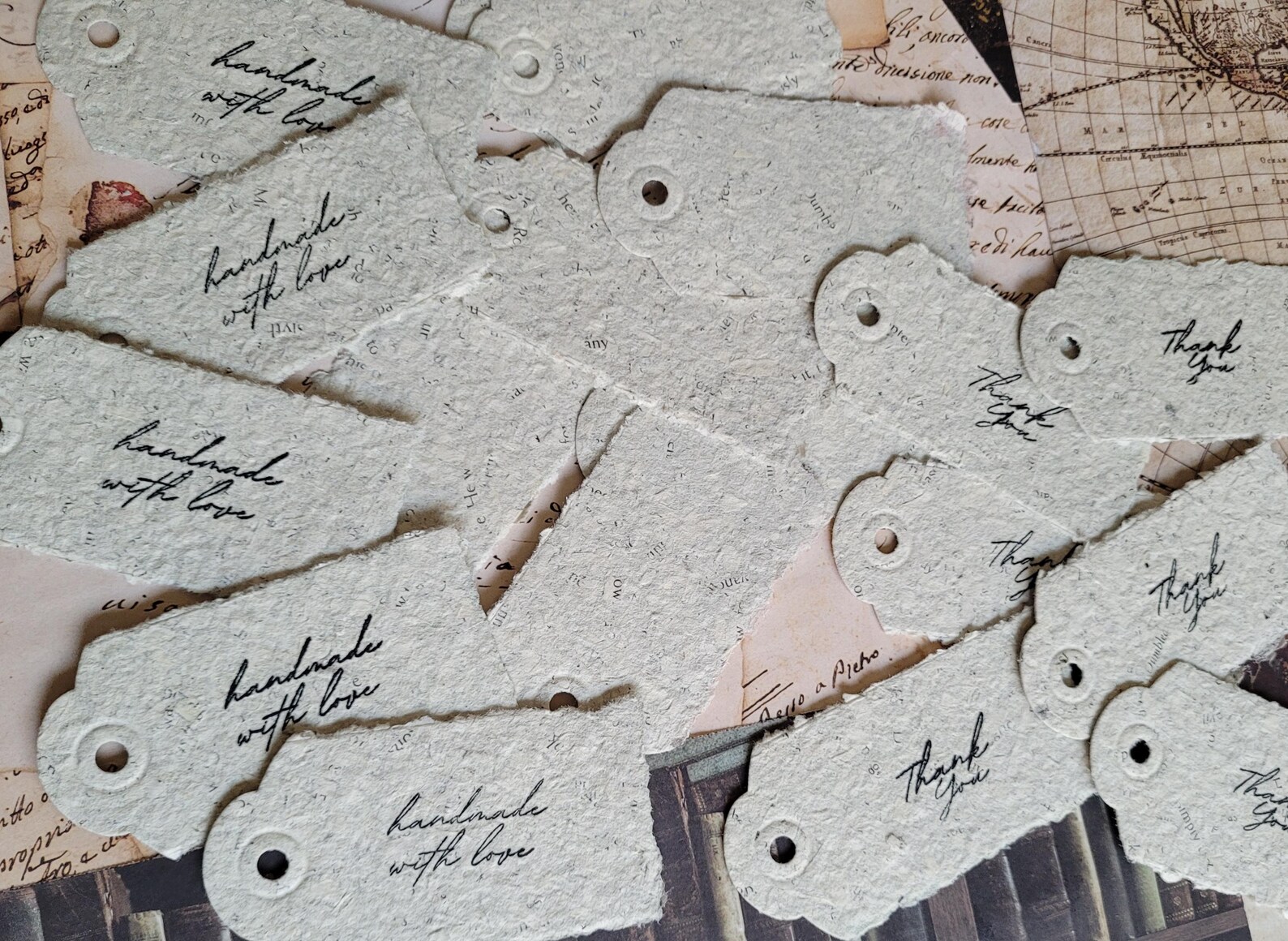 10 Gift Tags | Handmade Paper | Old Books | Thank You Tags | Handmade ...