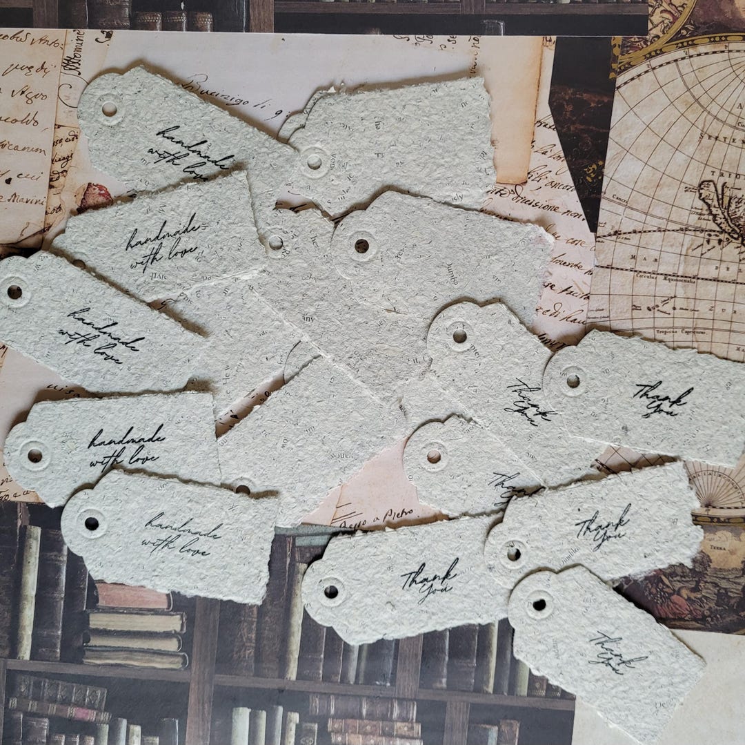 10 Gift Tags | Handmade Paper | Old Books | Thank You Tags | Handmade ...