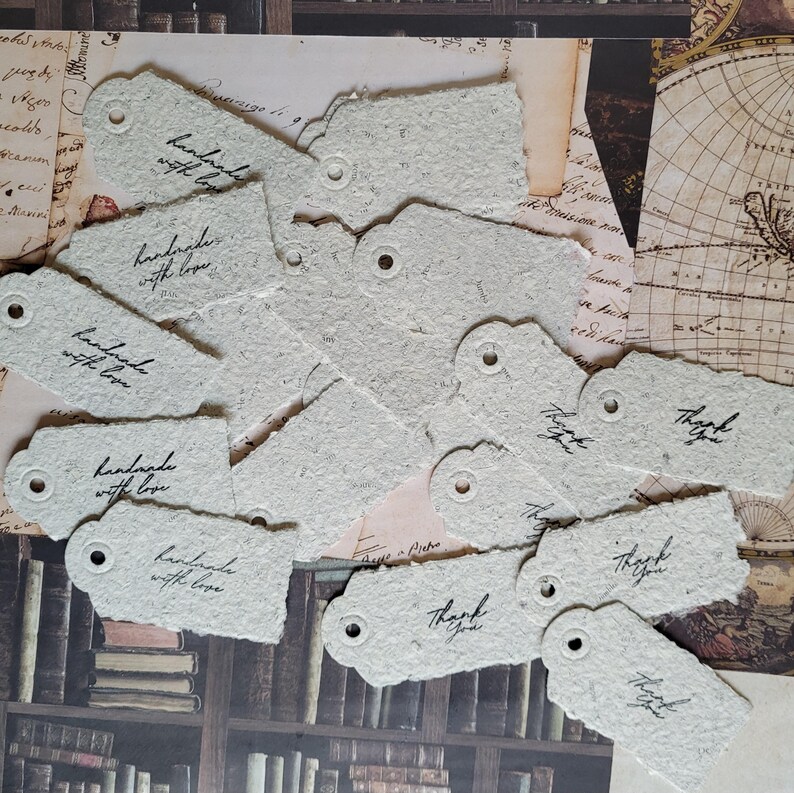 10 Gift Tags | Handmade Paper | Old Books | Thank You Tags | Handmade ...