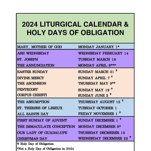 Catholic Liturgical Calendar 2024 Download - Etsy UK