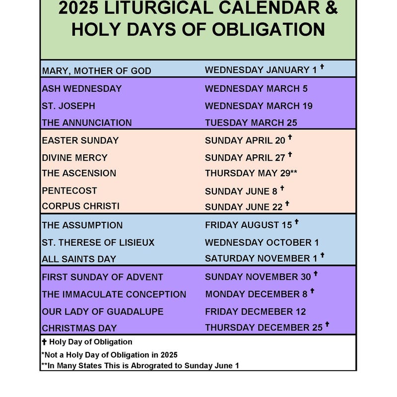 Liturgical Calendar 2025 - Etsy