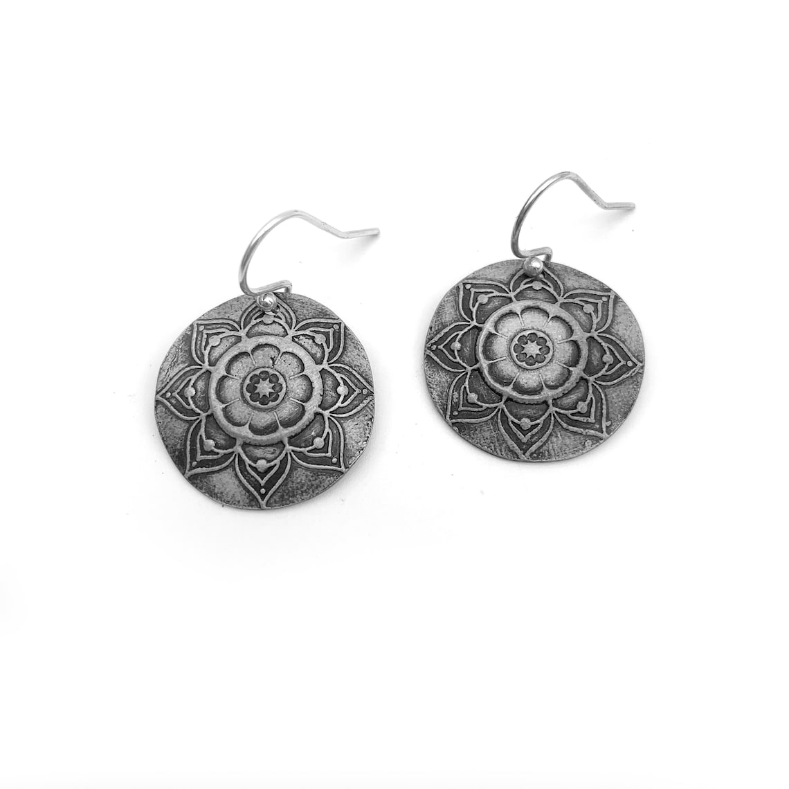 Silver Mandala Earrings Dangle Earrings With Mandala Design - Etsy