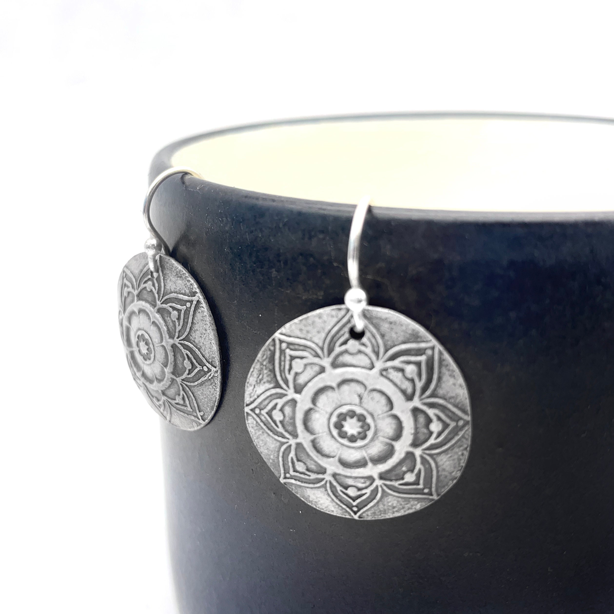 Silver Mandala Earrings Dangle Earrings With Mandala Design - Etsy