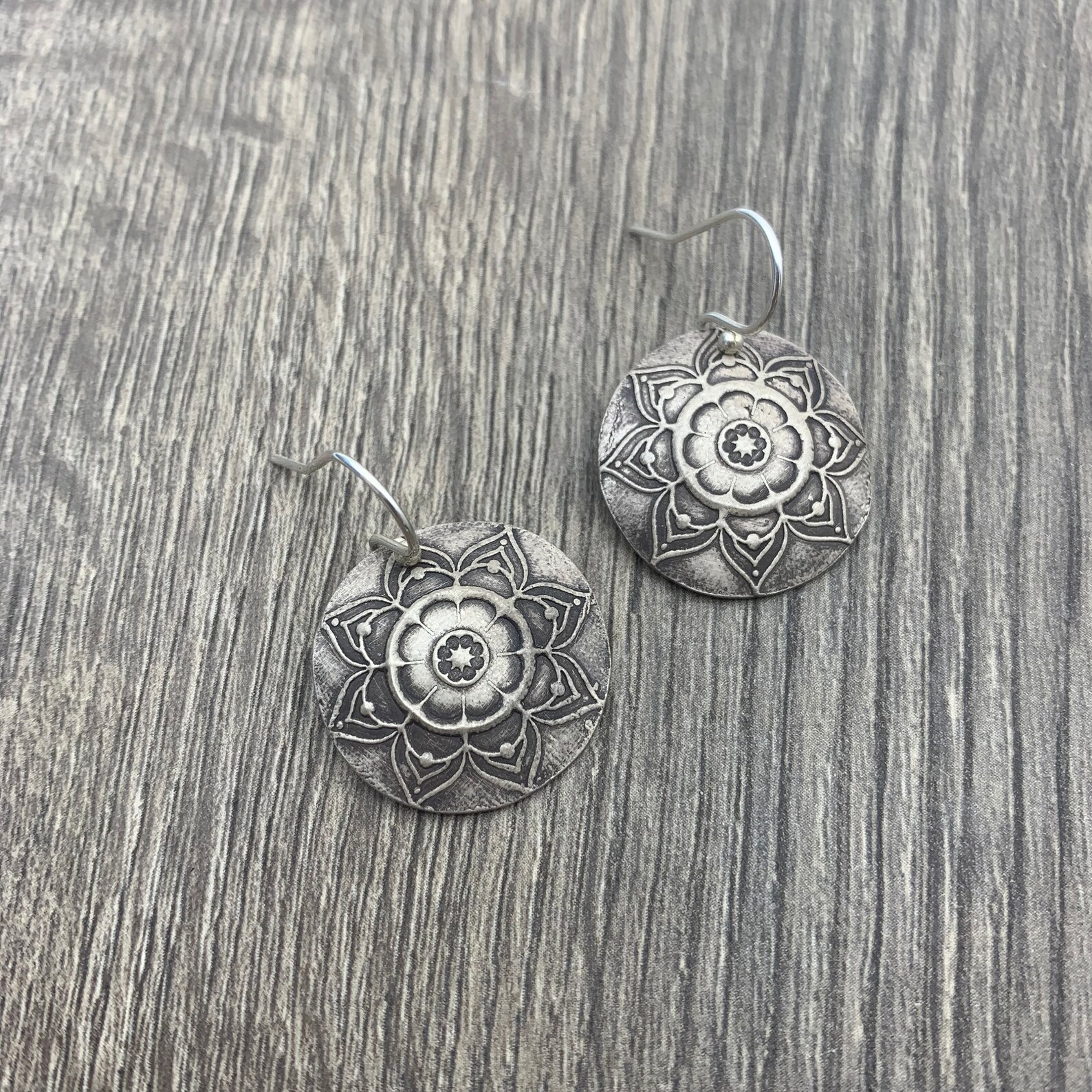 Silver Mandala Earrings Dangle Earrings With Mandala Design - Etsy