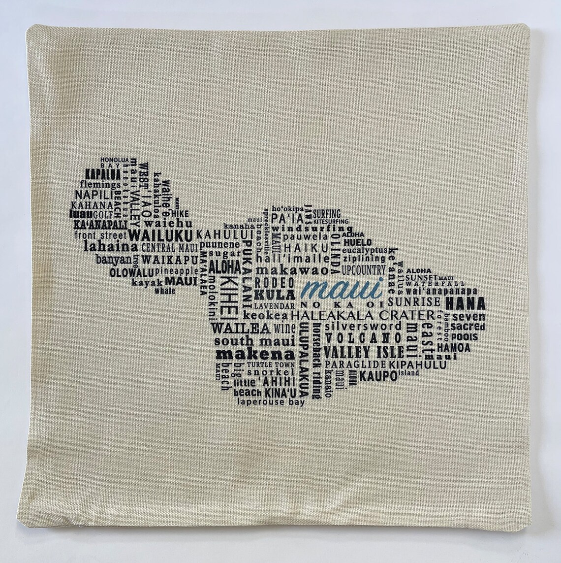 Maui Typography Map Throw Pillow 15x15 Linen - Etsy