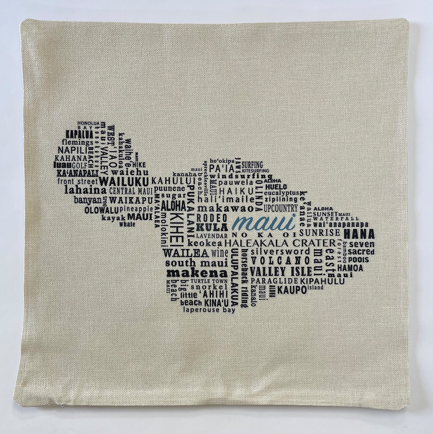 Maui Typography Map Throw Pillow 15x15 Linen | Etsy
