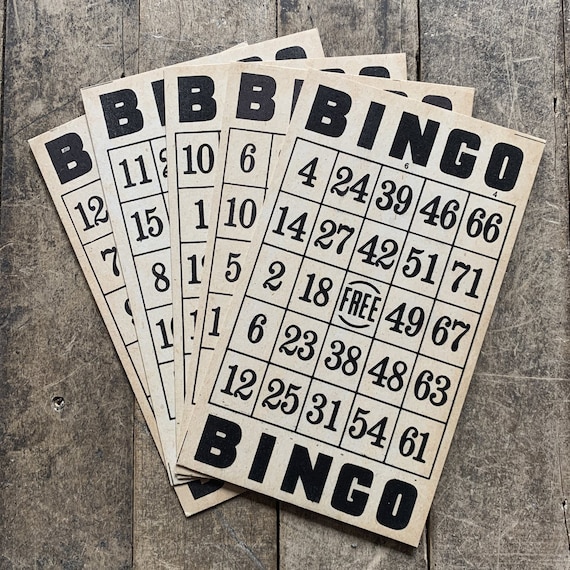 5 Vintage Black and White Bingo Cards Paper Crafting Paper | Etsy