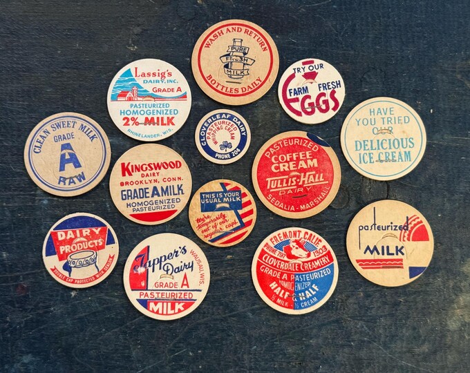 LIMITED EDITION: Set of 13 NOS Vintage Red White & Blue Milk Caps ...