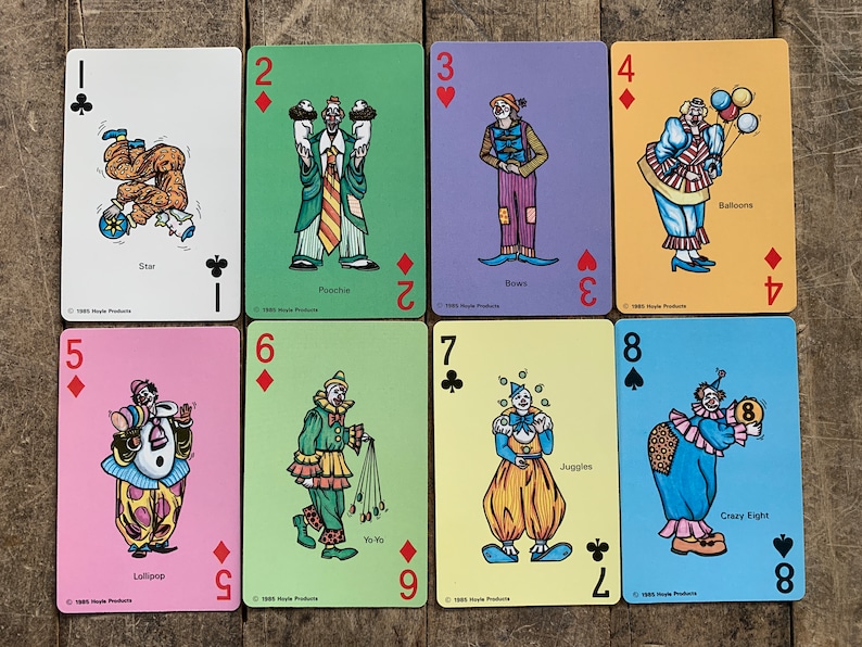 8 Vintage Clown Crazy Eights Game Cards | Paper Crafting | Paper ...