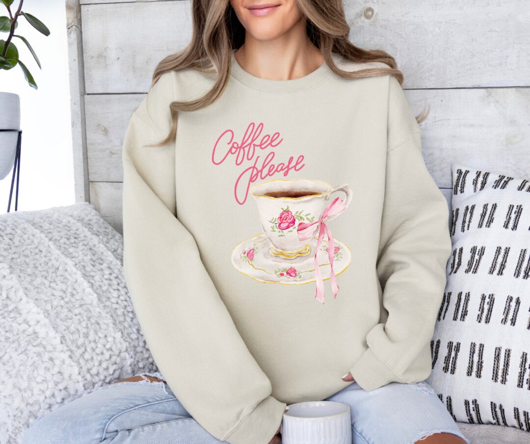 Coffee Please Sweatshirt, Coquette Coffee Sweatshirt, Coffee Bow ...