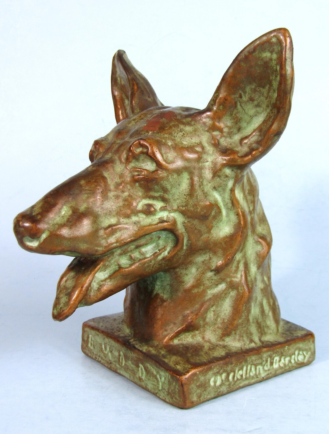 Verdigris Bronzed Metal German Shepherd Seeing Eye Dog "buddy" Bookend ...