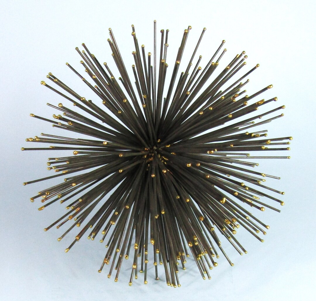 Mid-century Modern Brutalist Grey and Gold Metal Sunburst Starburst ...