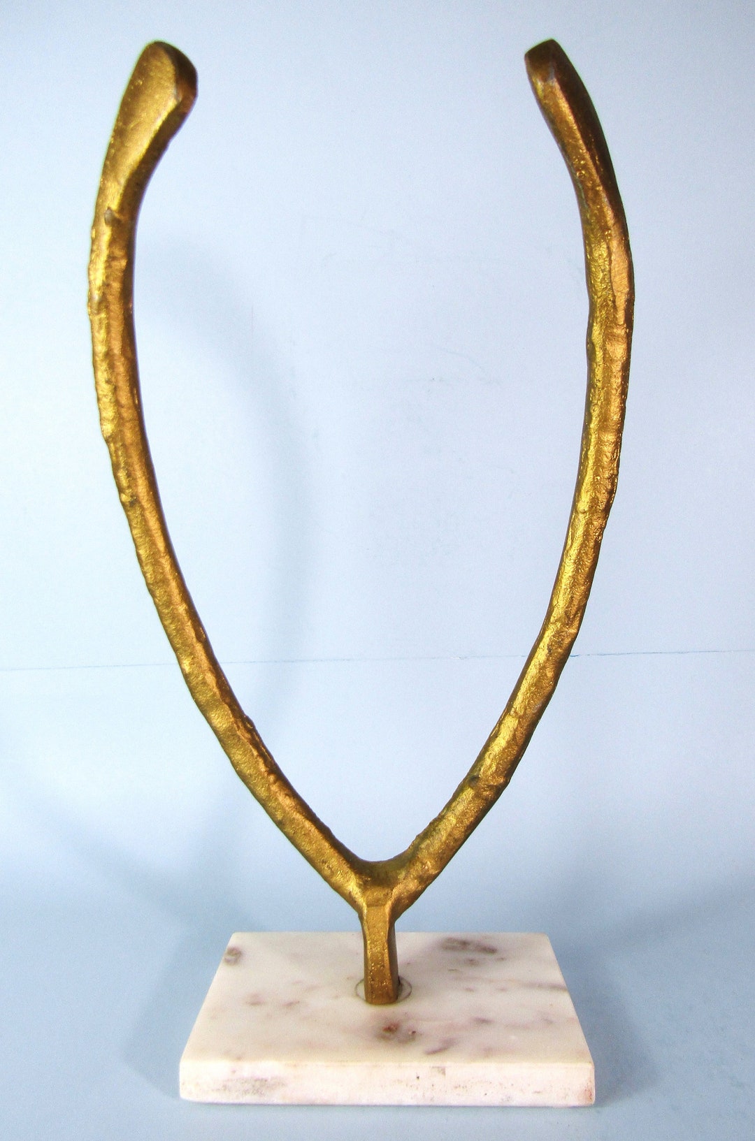 Gold Metal Wishbone Sculpture Big 15" Tall Mid-century Modern Statue on ...