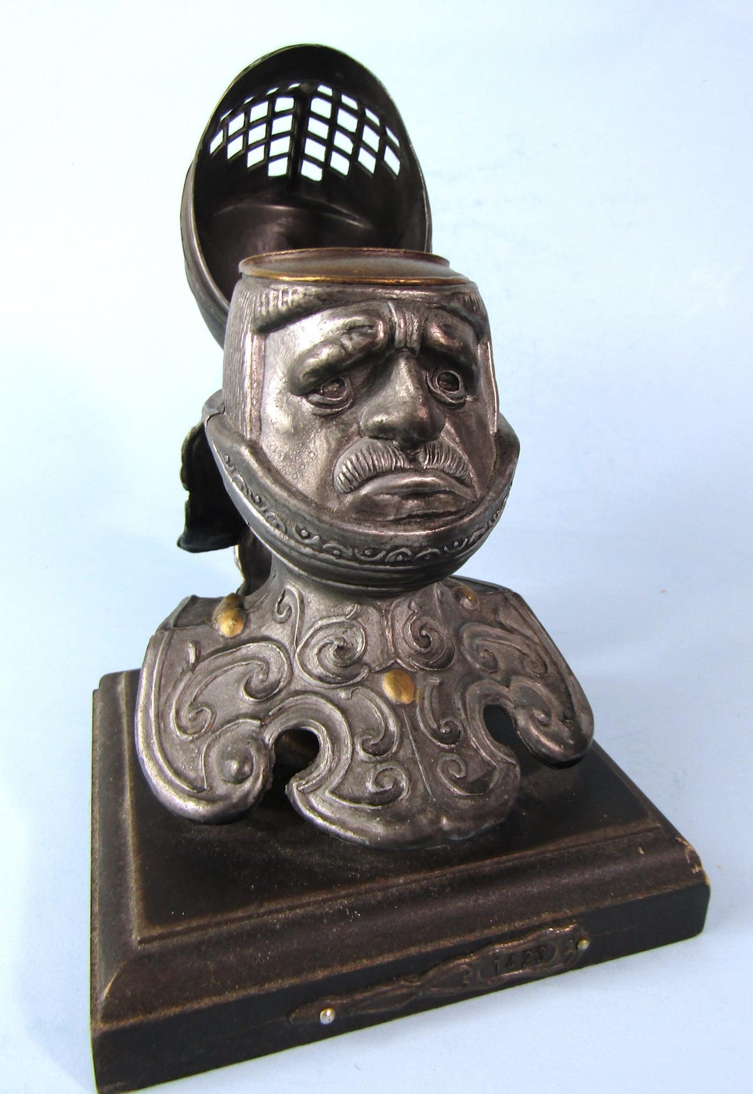 Medieval Knight Head Figural Inkwell Vintage Metal Plumed Helmet With ...