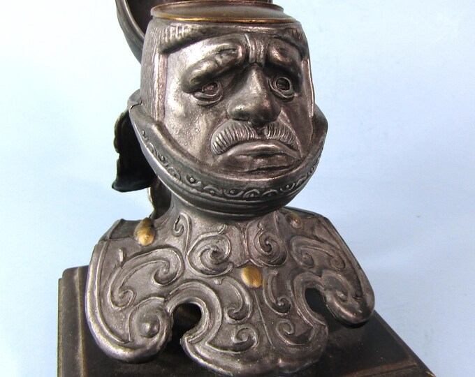 Medieval Knight Head Figural Inkwell Vintage Metal Plumed Helmet With ...