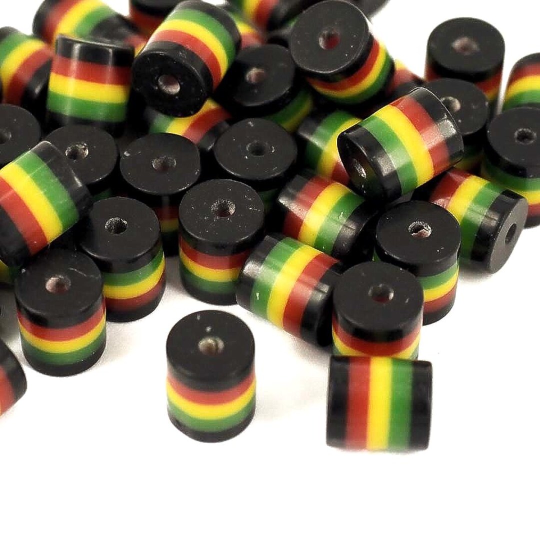 Pack of 50 Black Round Cylinder Tube Rasta Beads. Ghana Jamaica Reggae ...