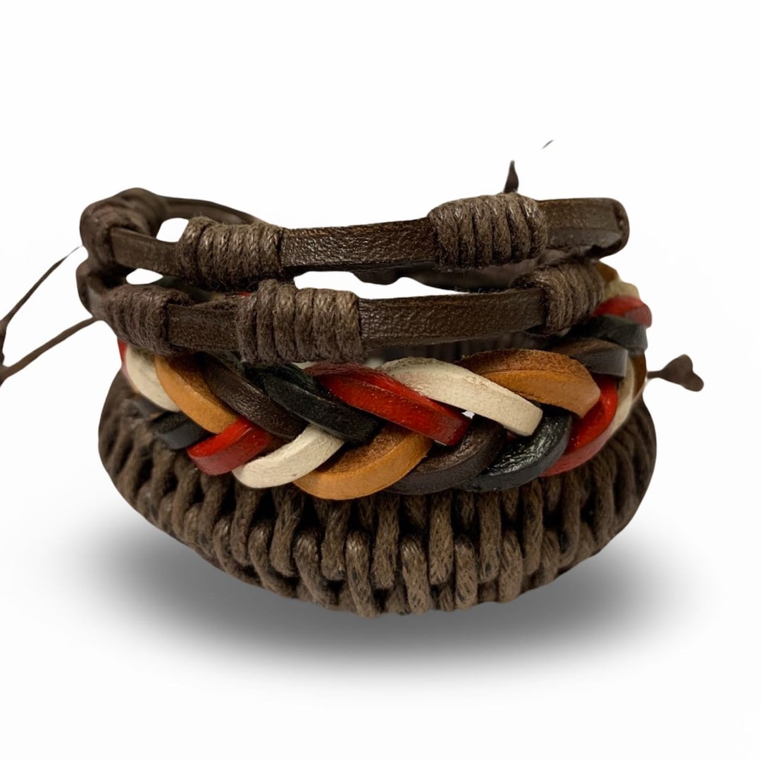 Men's 3 Layer Bracelet Set | Leather Braided Bracelet | Three Rustic ...