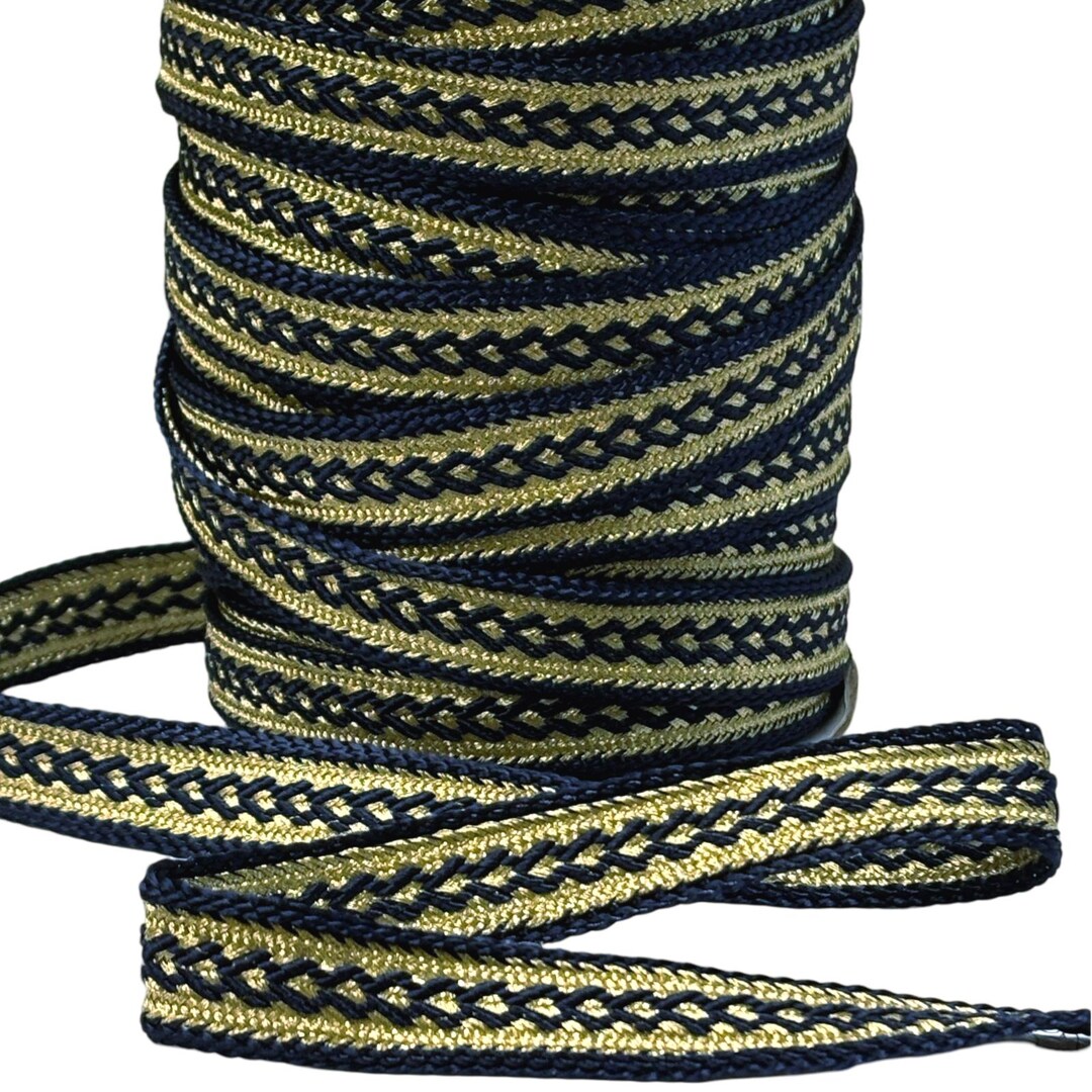 Gimp Braid, Navy Blue and Gold, Braid Trim for Re Upholstery, 22mm Wide ...