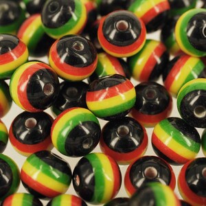Pack of 50 Black Round Rasta Beads. Ghana Jamaica Reggae Stripes. 5 ...