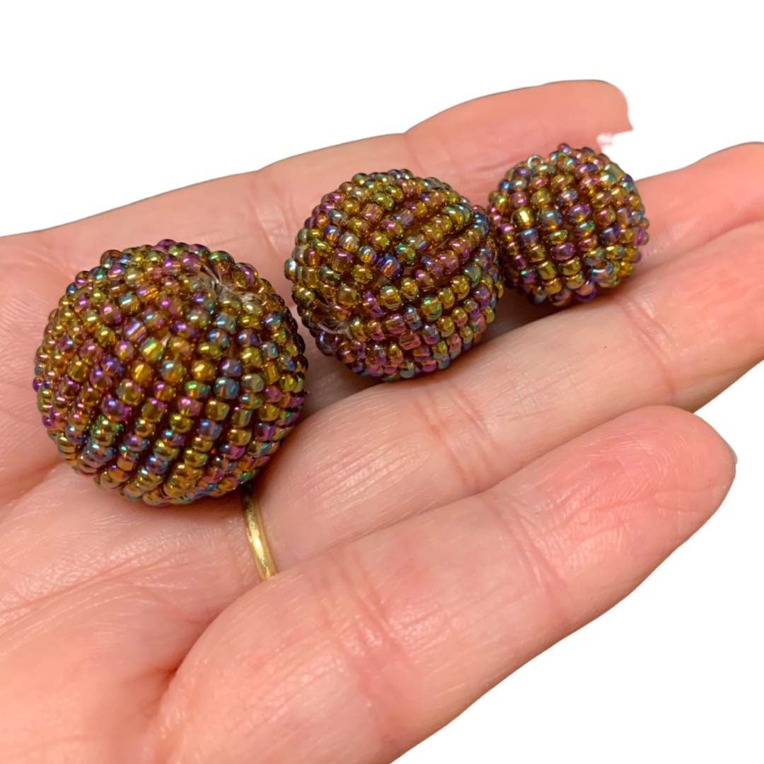 5 X Glass Seed Bead Covered Acrylic Beads, Craft Jewellery Making, 3 ...