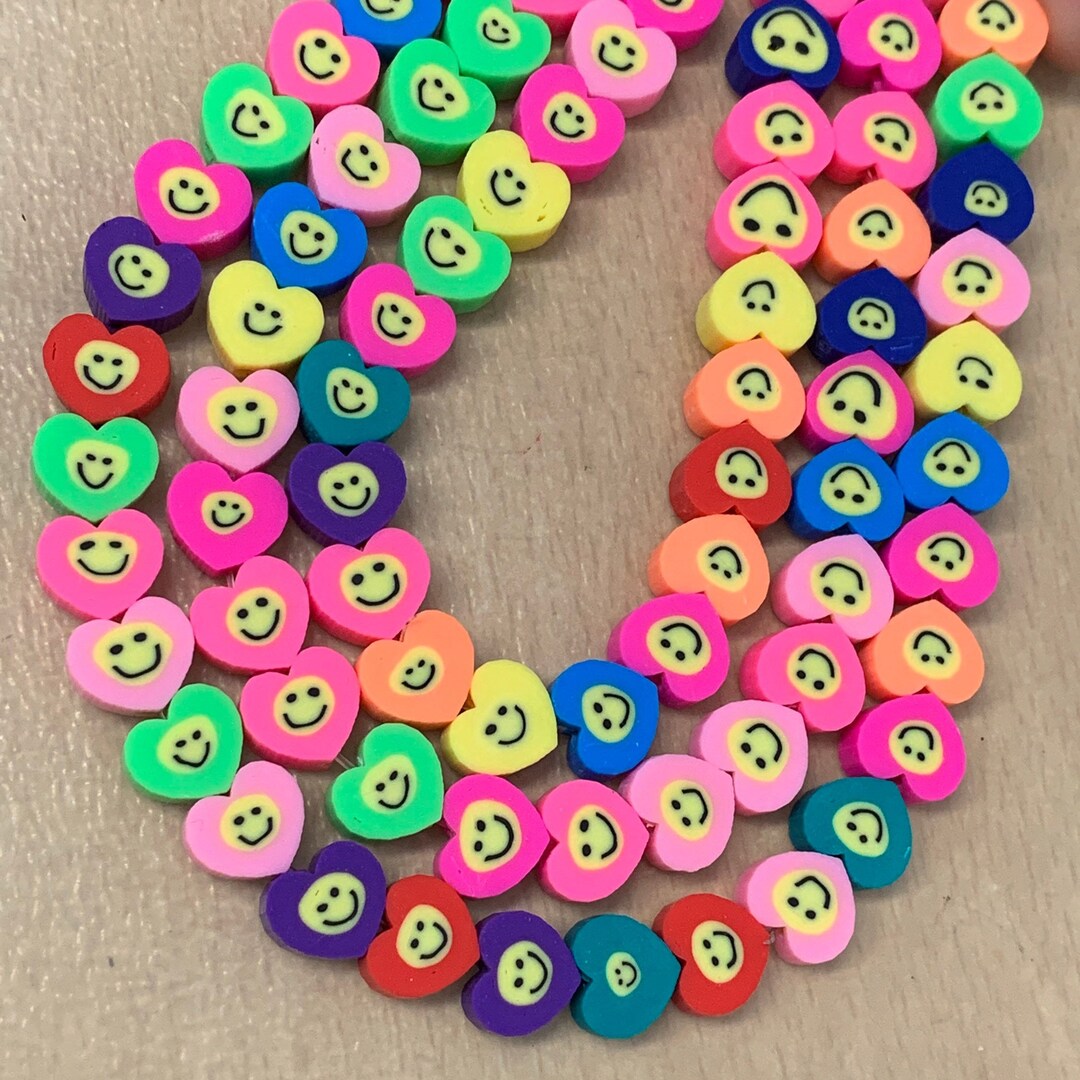 Heart Emoji Beads: Multicolored Smiling Face Beads, Jewelry Making (38 ...