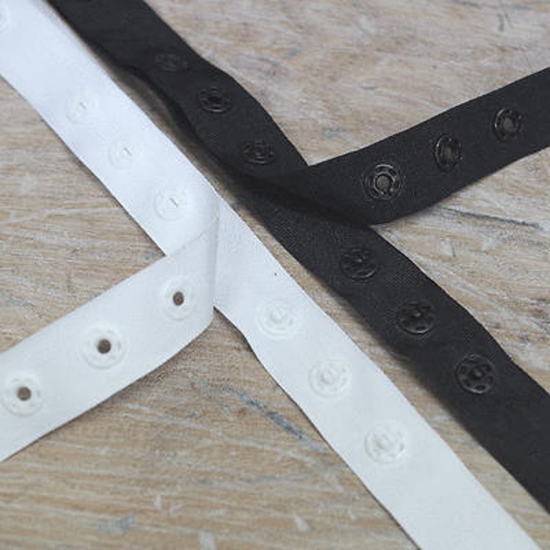 Snap Tape , 1m White or Black Popper Stud Press Snap Fastening Sew Tape ...