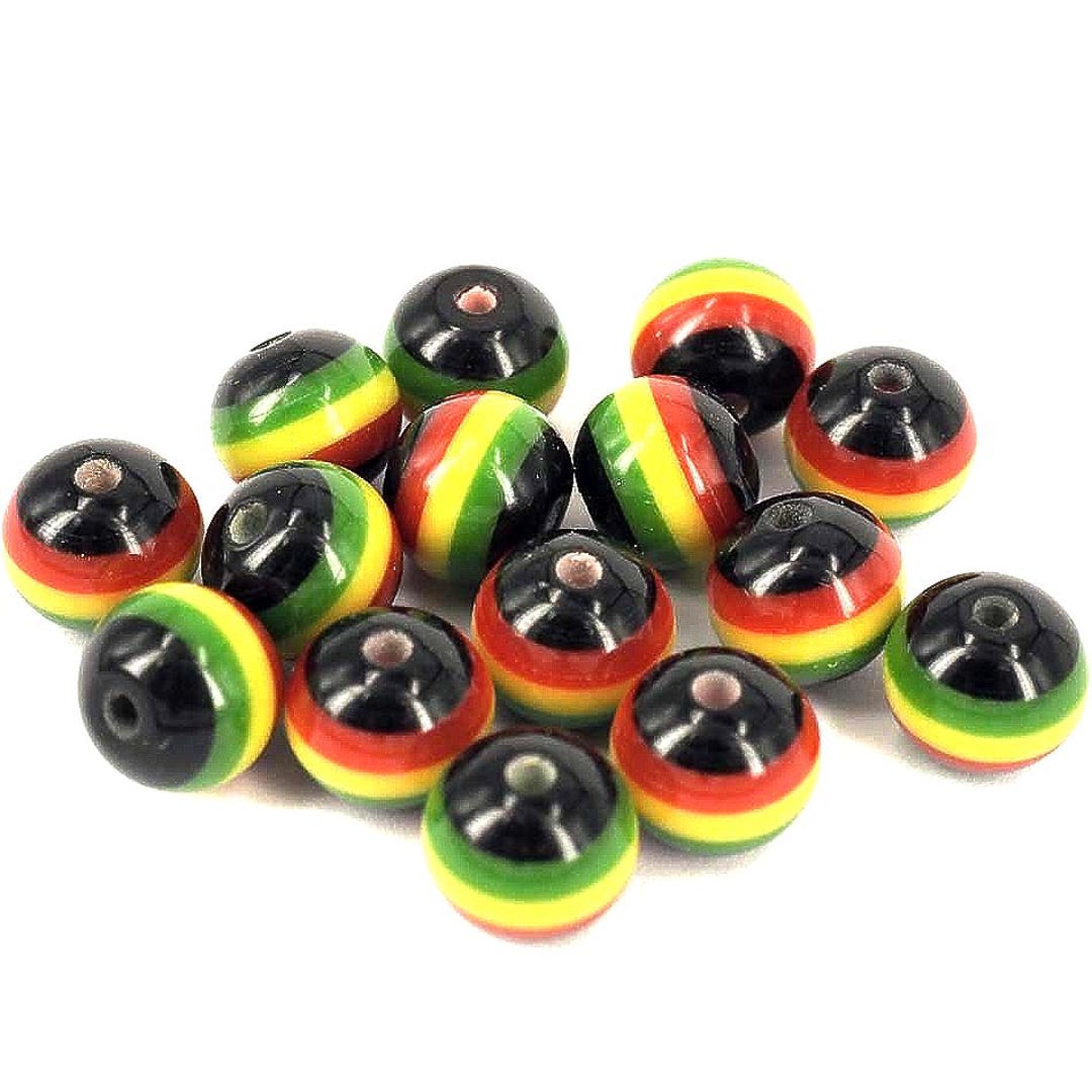 Rasta Beads, Pack of 50 Black Round . Ghana Jamaica Reggae Stripes. 4 ...