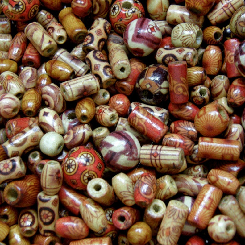 Assorted Wooden Beads Mixed Patterns Mixed Shapes Including - Etsy UK