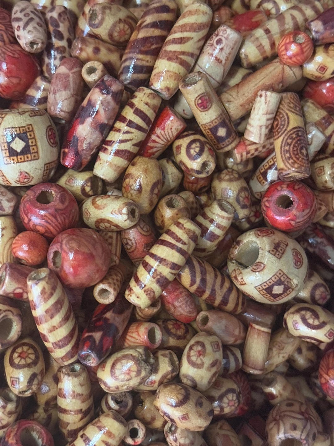Assorted Wooden Beads, Mixed Patterns, Mixed Shapes, Including Round ...