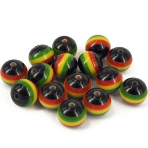 Pack of 50 Black Round Rasta Beads. Ghana Jamaica Reggae Stripes. 5 ...