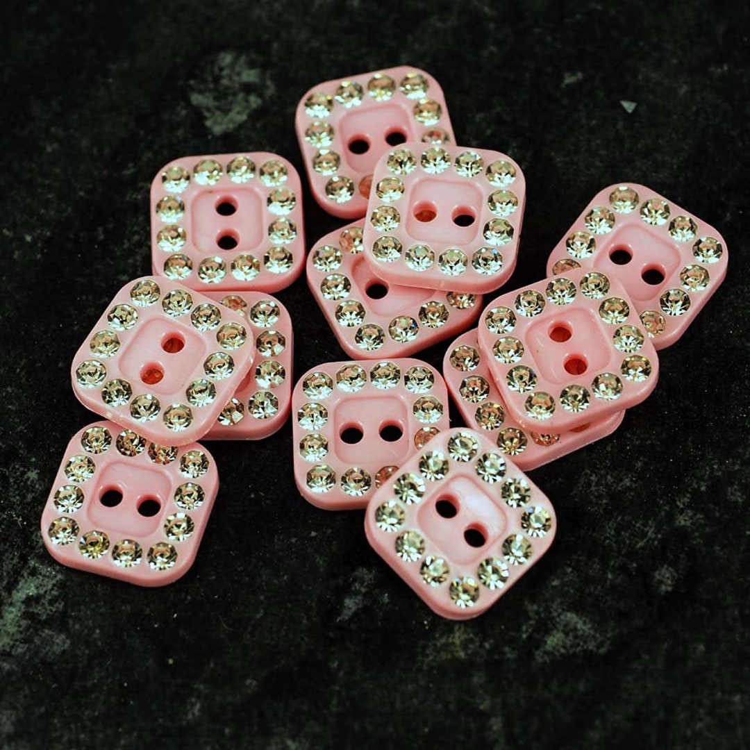 20 X Square 'pale Pink & Silver' Glitter Sparkle Buttons Crafts Dance ...