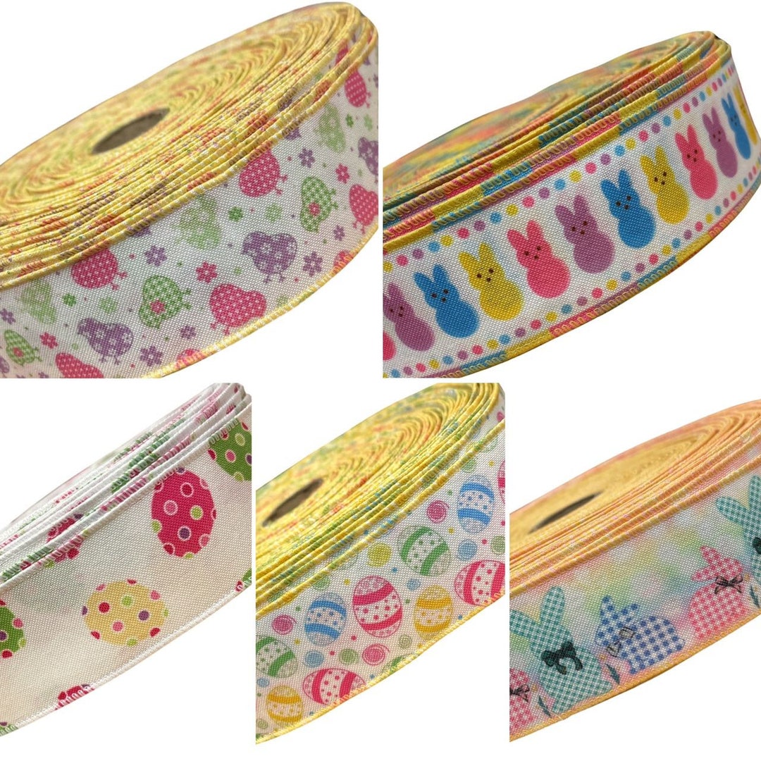 Wired Easter Ribbon: Natural Style Egg & Rabbit Print (25mm, Sold by ...
