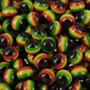 Pack of 50 Black Round Rasta Beads. Ghana Jamaica Reggae Stripes. 5 ...