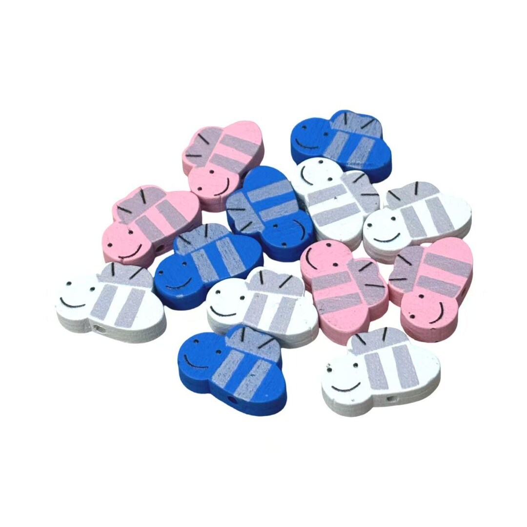 Bee Shaped, Bees, Wooden Beads, 30pcs 20 X 14 Mm Pink Blue or White ...